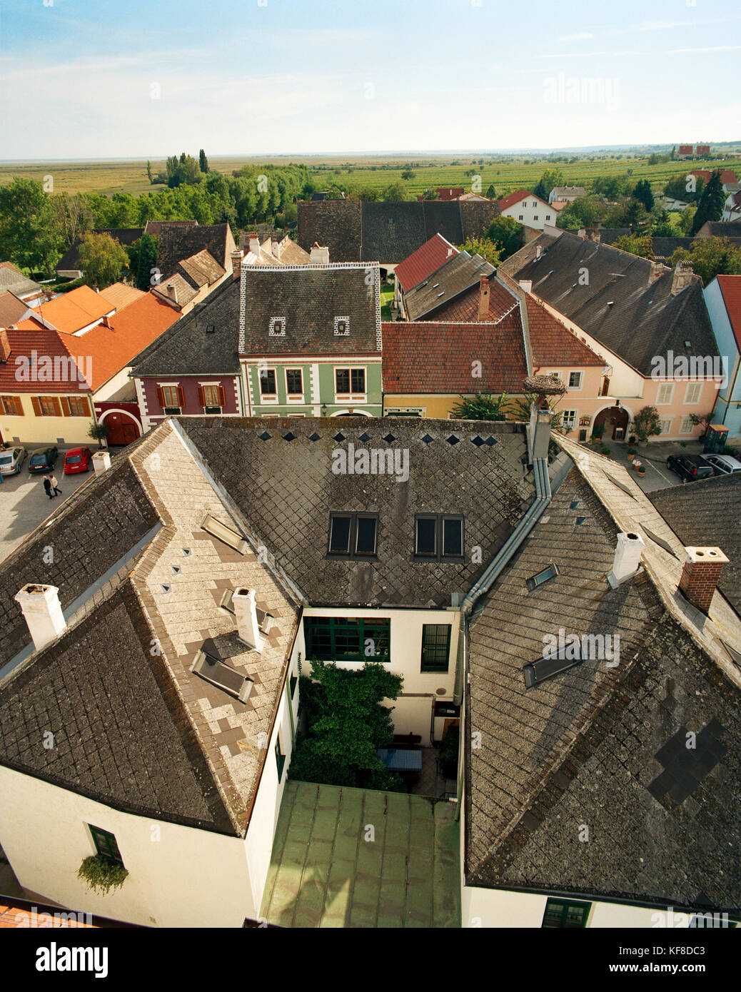 AUSTRIA, Rust, elevated view of the town of Rust and the countryside ...