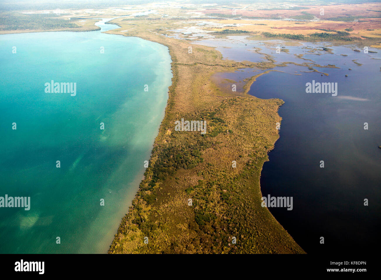 BELIZE, aerial view of the coast and mangroves near Punta Gorda Stock ...