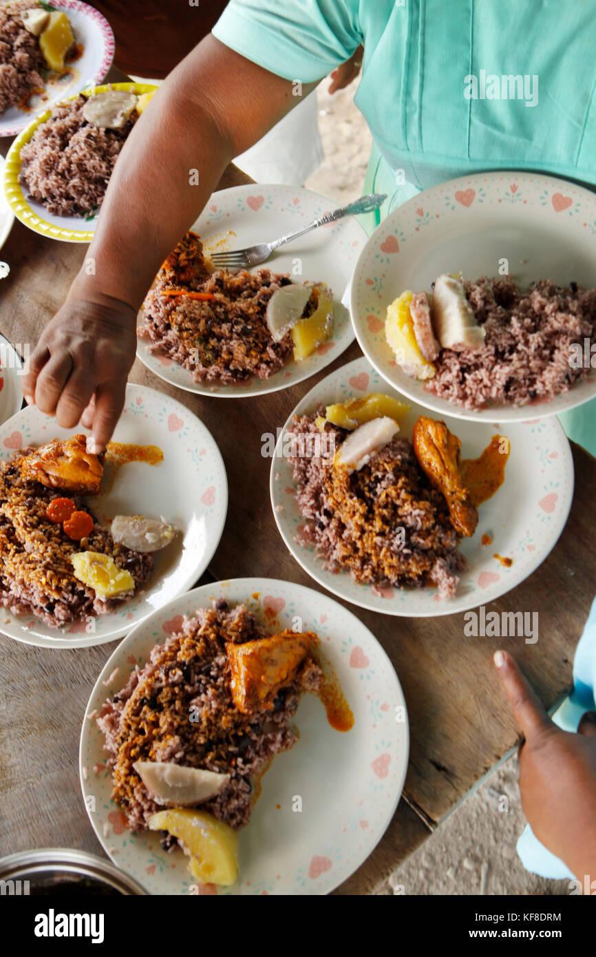 BELIZE, Punta Gorda, Village of San Pedro Colombia, lunch being made at ...