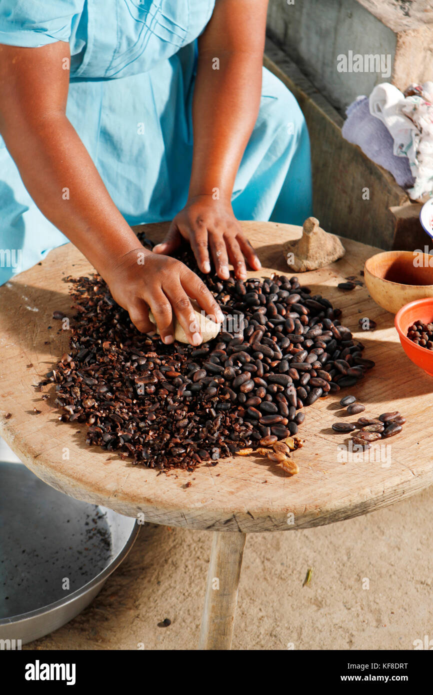BELIZE, Punta Gorda, Village of San Pedro Colombia, grinding and ...