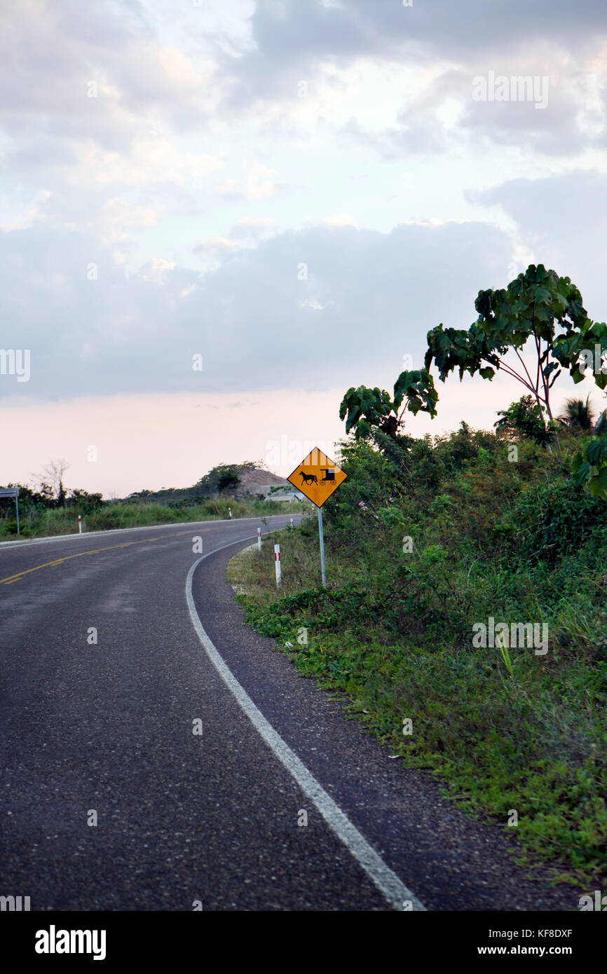 BELIZE, Punta Gorda, Toledo, a road sign showing a horse and carriage ...