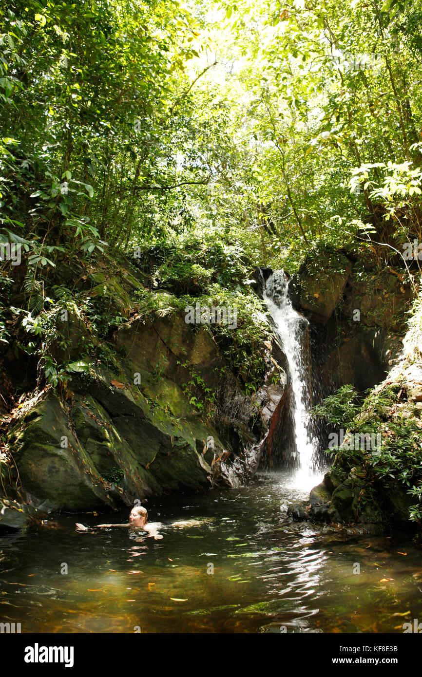 BELIZE, Hopkins, a waterfall and swimming pool at the end of the Ben's ...