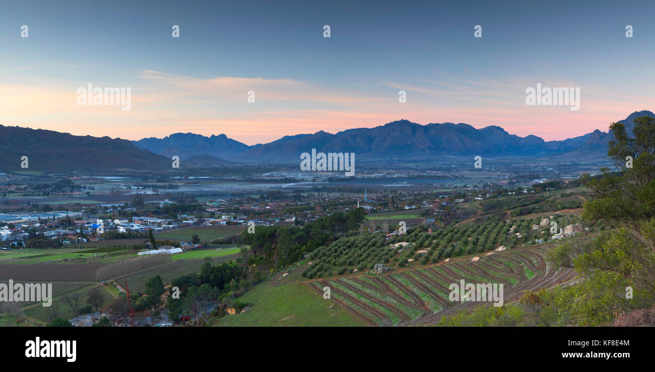 View of Paarl Valley at dawn, Paarl, Western Cape, South Africa Stock ...