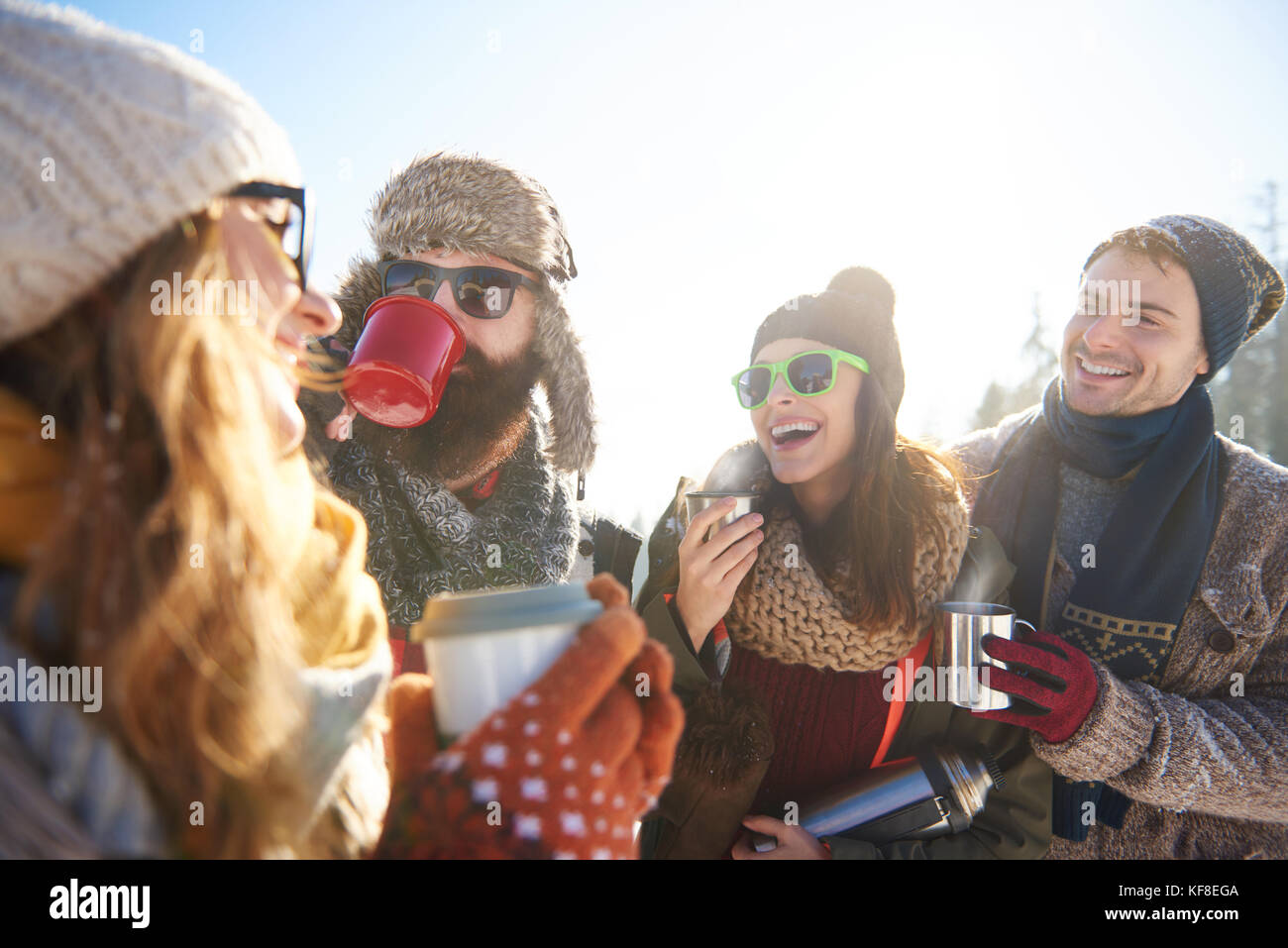 Sip of hot tea to warm up Stock Photo - Alamy