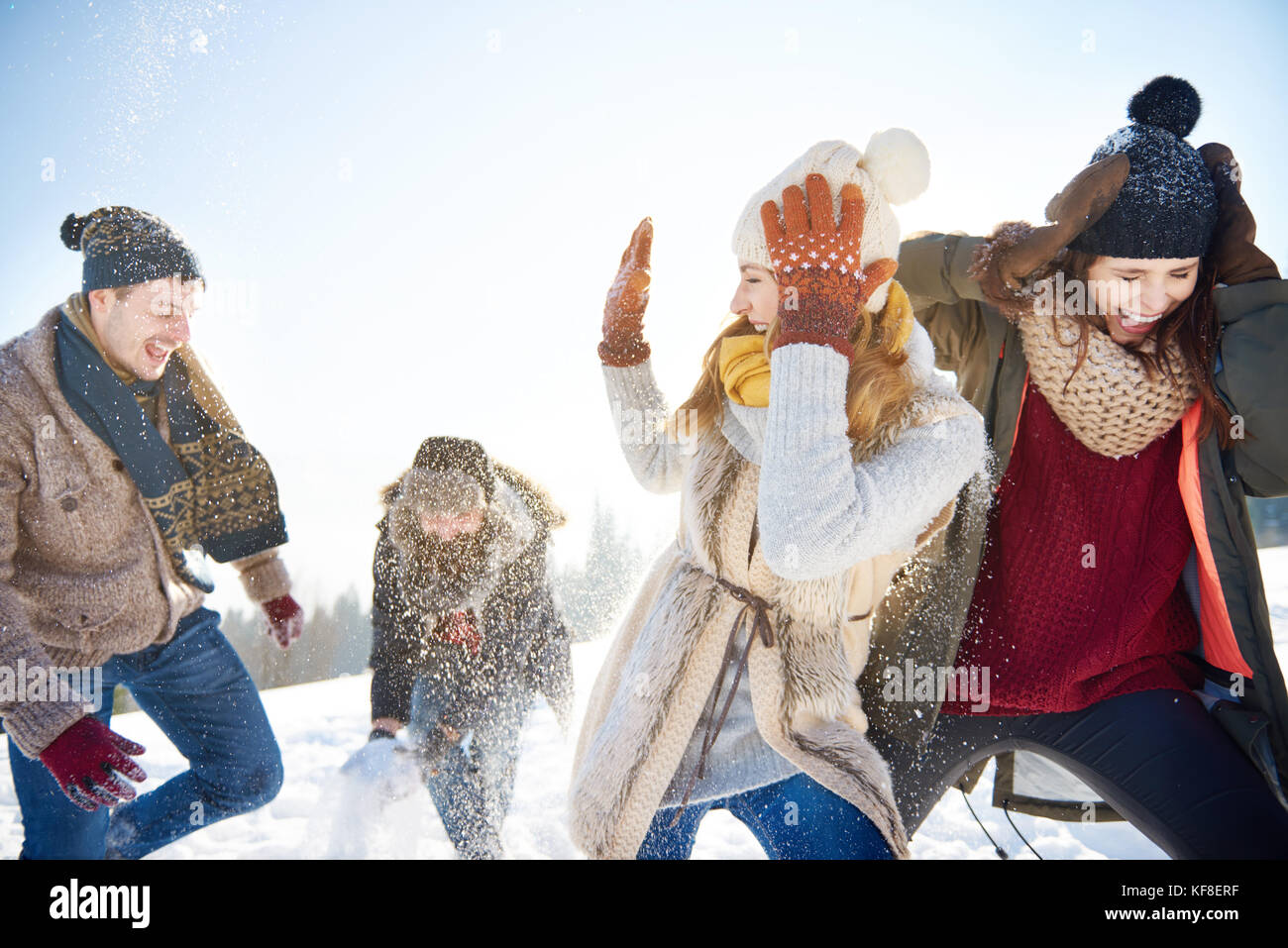 Two people snowball fight on hi-res stock photography and images - Alamy