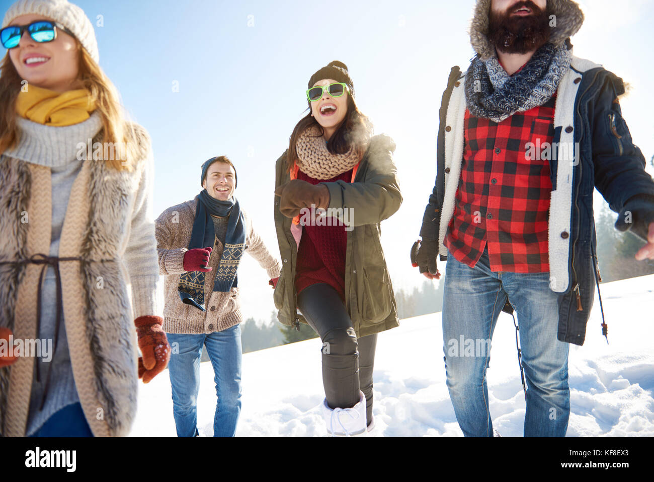 Group of friends having winter activities Stock Photo - Alamy