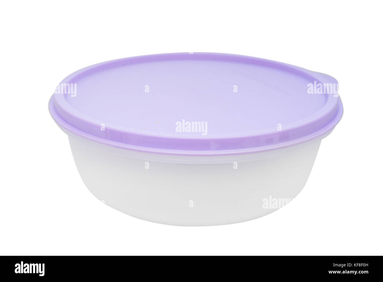 Plastic food container with violet lid isolated Stock Photo - Alamy
