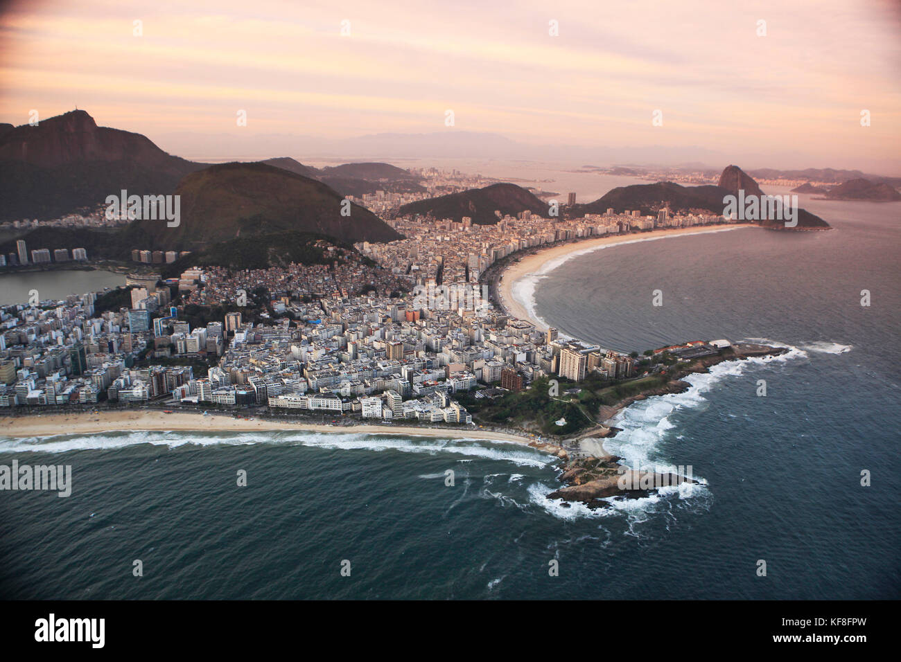 BRAZIL, Rio de Janiero, an ariel view of Ipanema Beach which is located ...