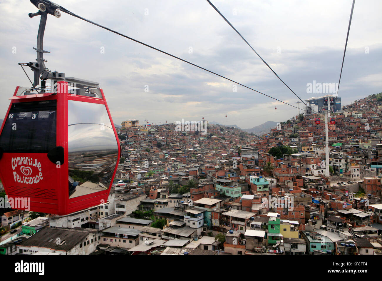 BRAZIL, Rio de Janiero, Favela, gondola lift leaving the Baiana Station ...