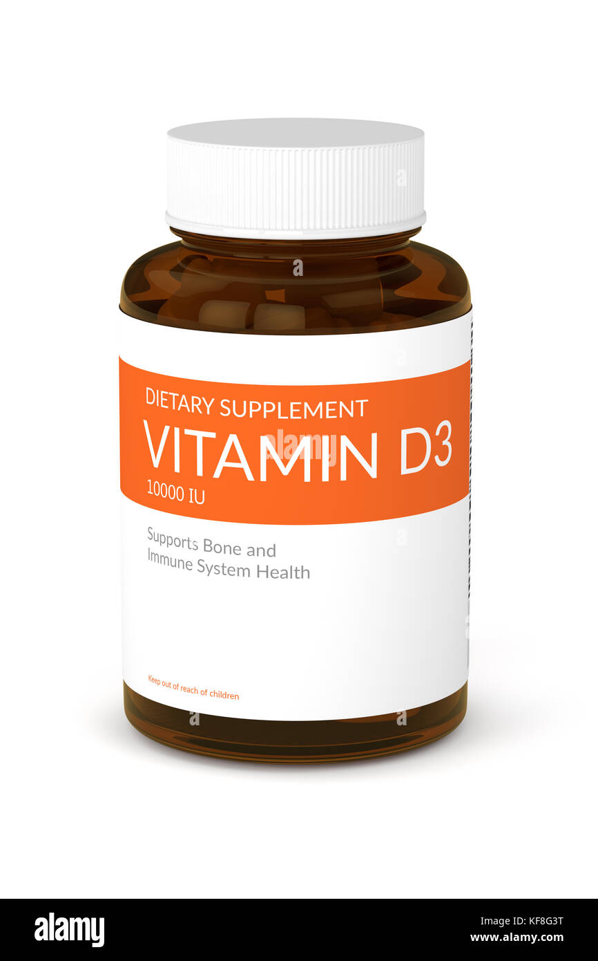 3d render of vitamin d3 pills in bottle over white background Stock ...