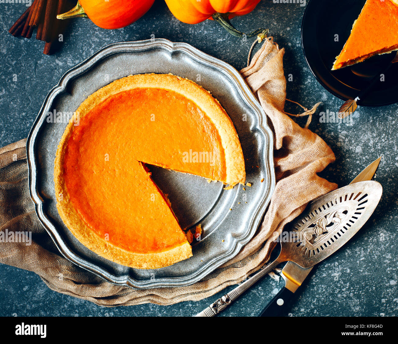 Pumpkin pie, top view Stock Photo - Alamy