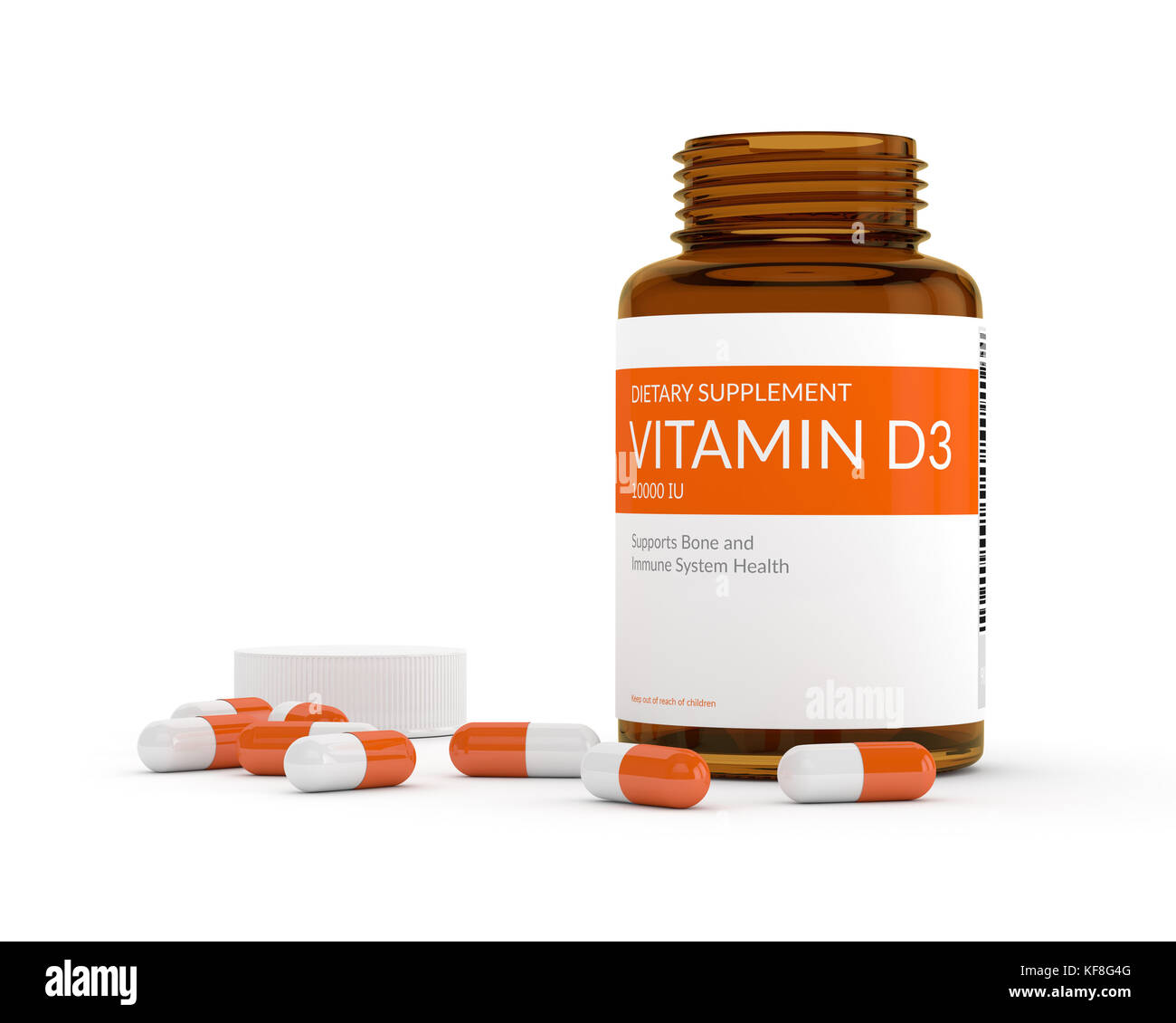 3d render of vitamin d3 pills in bottle over white background Stock ...