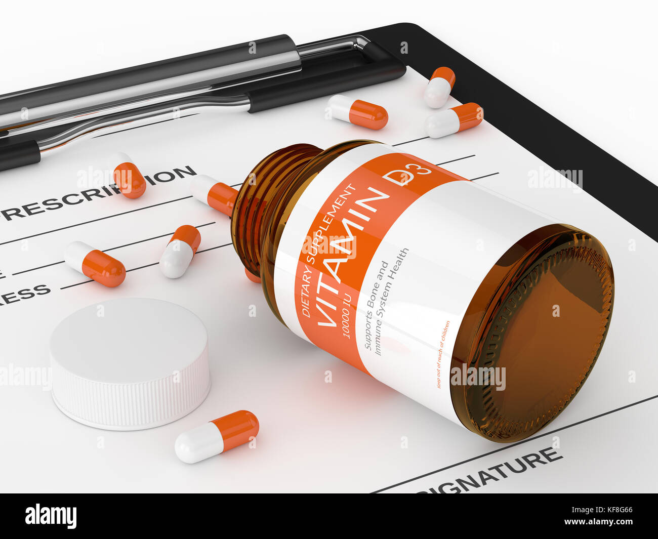 3d render of vitamin d3 pills in bottle over white background Stock ...