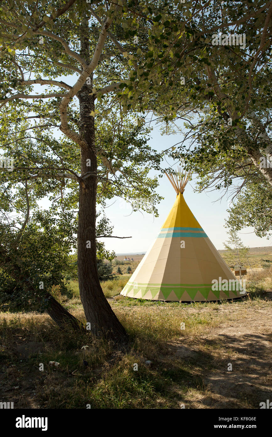 USA, Nevada, Wells, colorful tipis are scattered all over Mustang ...