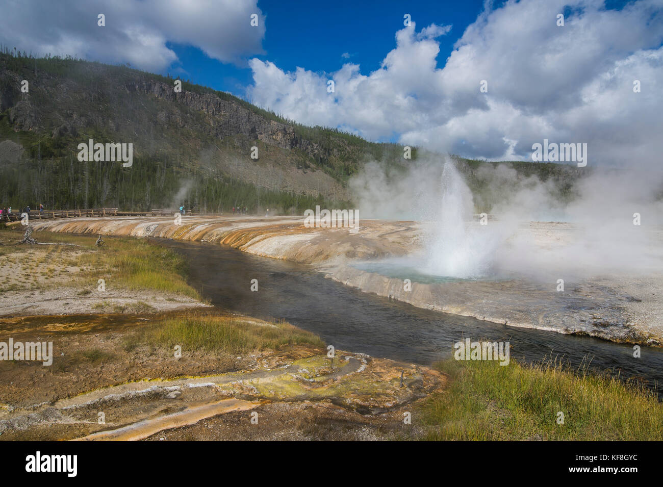 Cliff Geyser erupting in the Black sand basin, Yellowstone National ...
