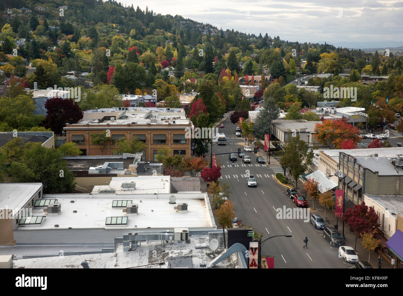 USA, Oregon, Ashland, view of downtown looking North from the 9th floor ...