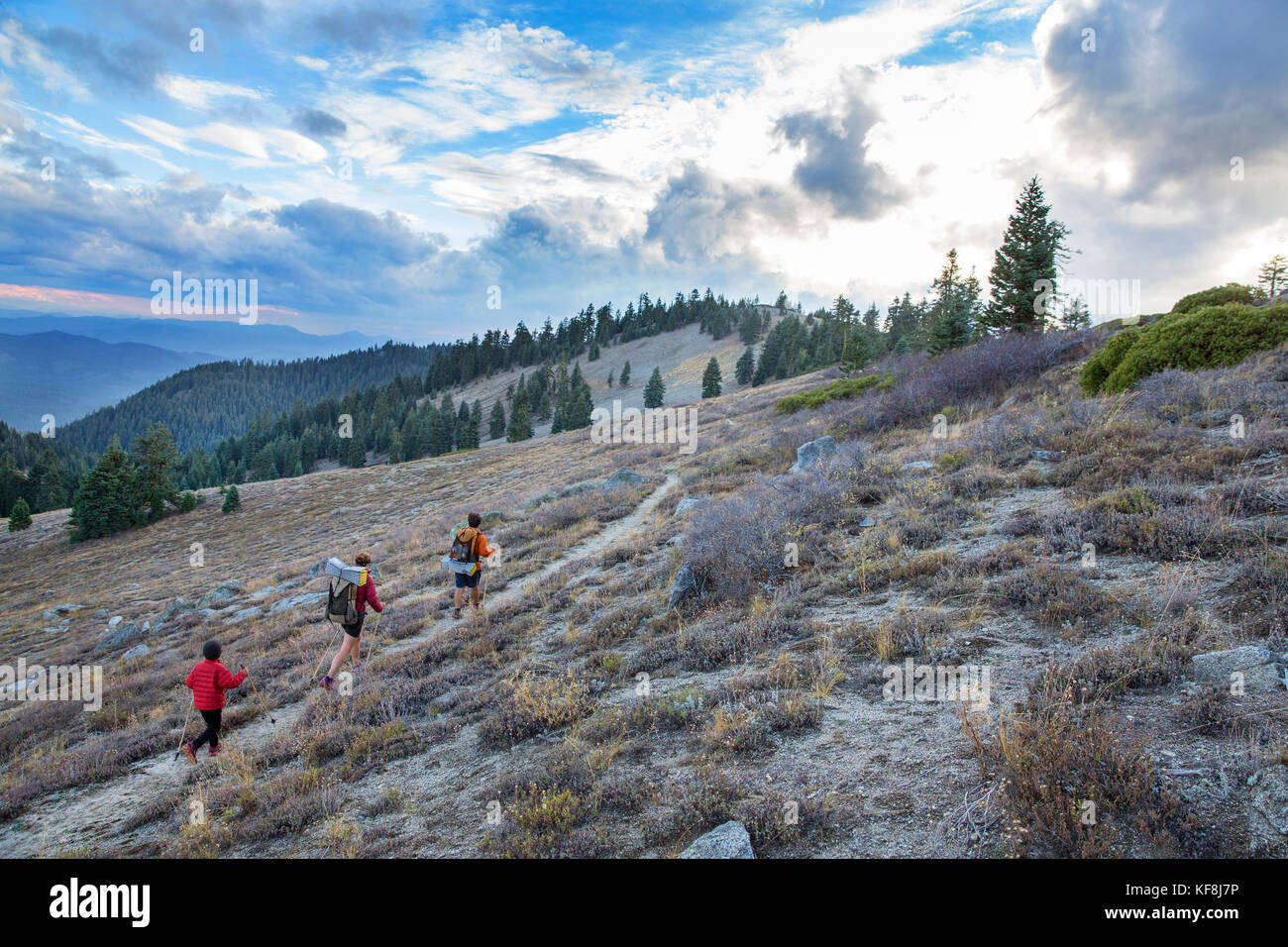 USA, Oregon, Ashland, 6 year old Christian Rego aka Buddy Backpacker ...