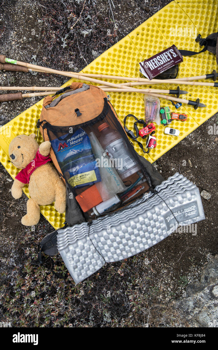 USA, Oregon, Ashland, 6 year old Christian Rego aka Buddy Backpacker ...