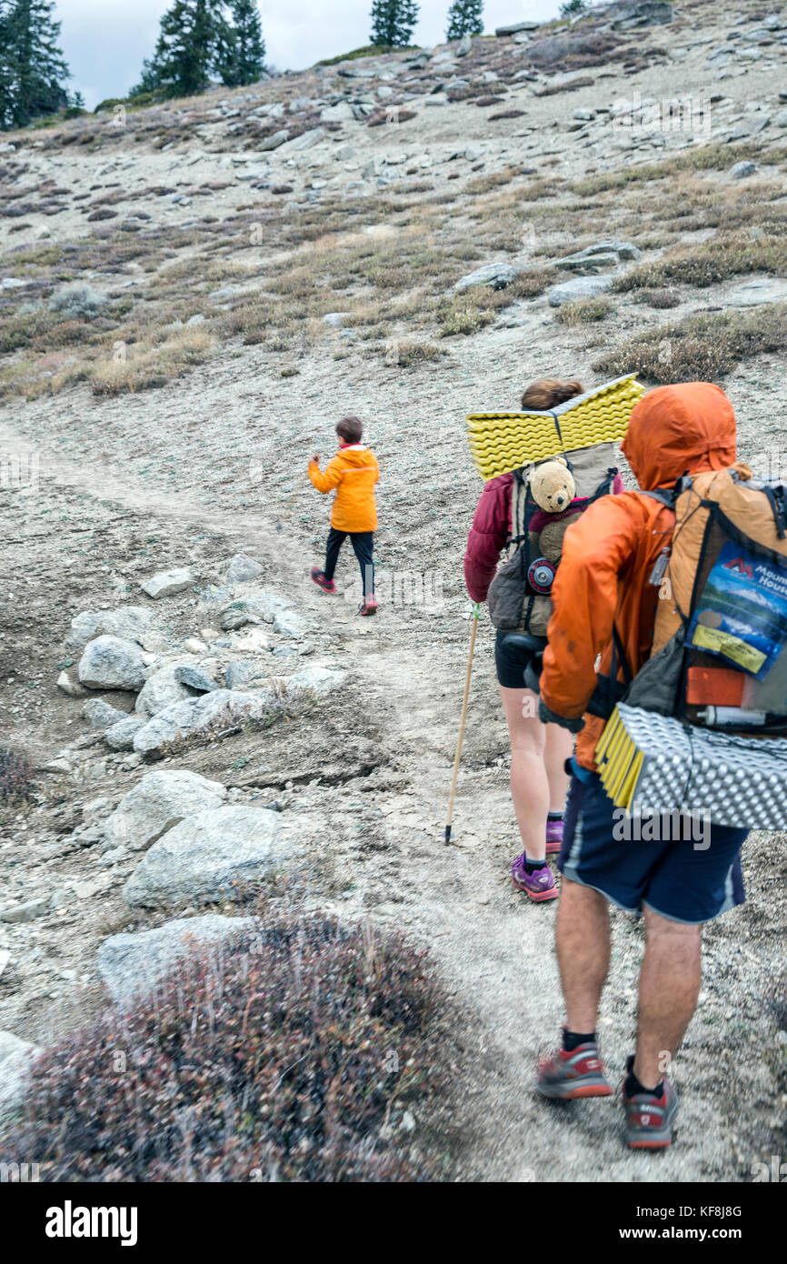USA, Oregon, Ashland, 6 year old Christian Rego aka Buddy Backpacker ...