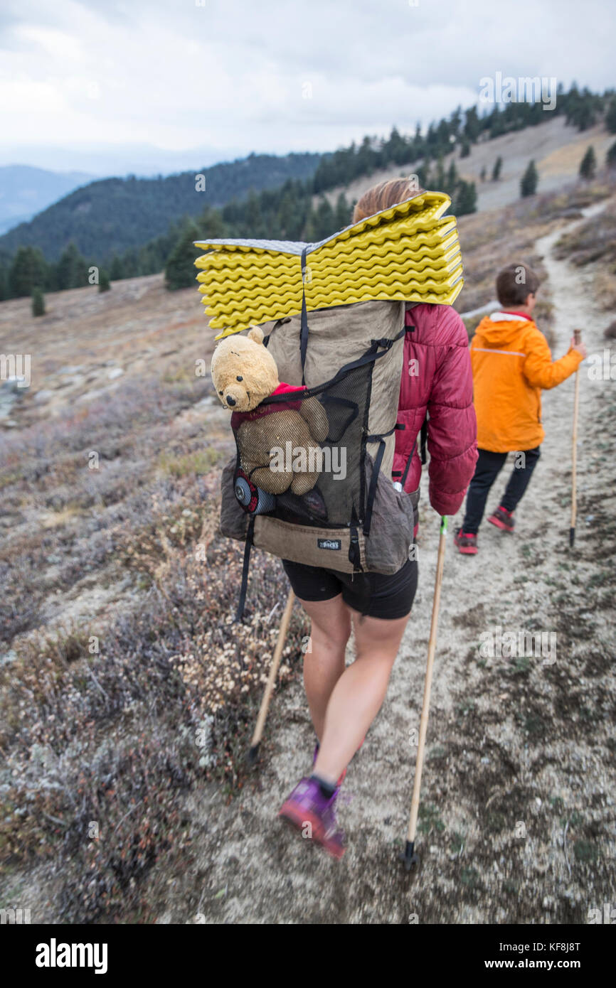 USA, Oregon, Ashland, 6 year old Christian Rego aka Buddy Backpacker ...