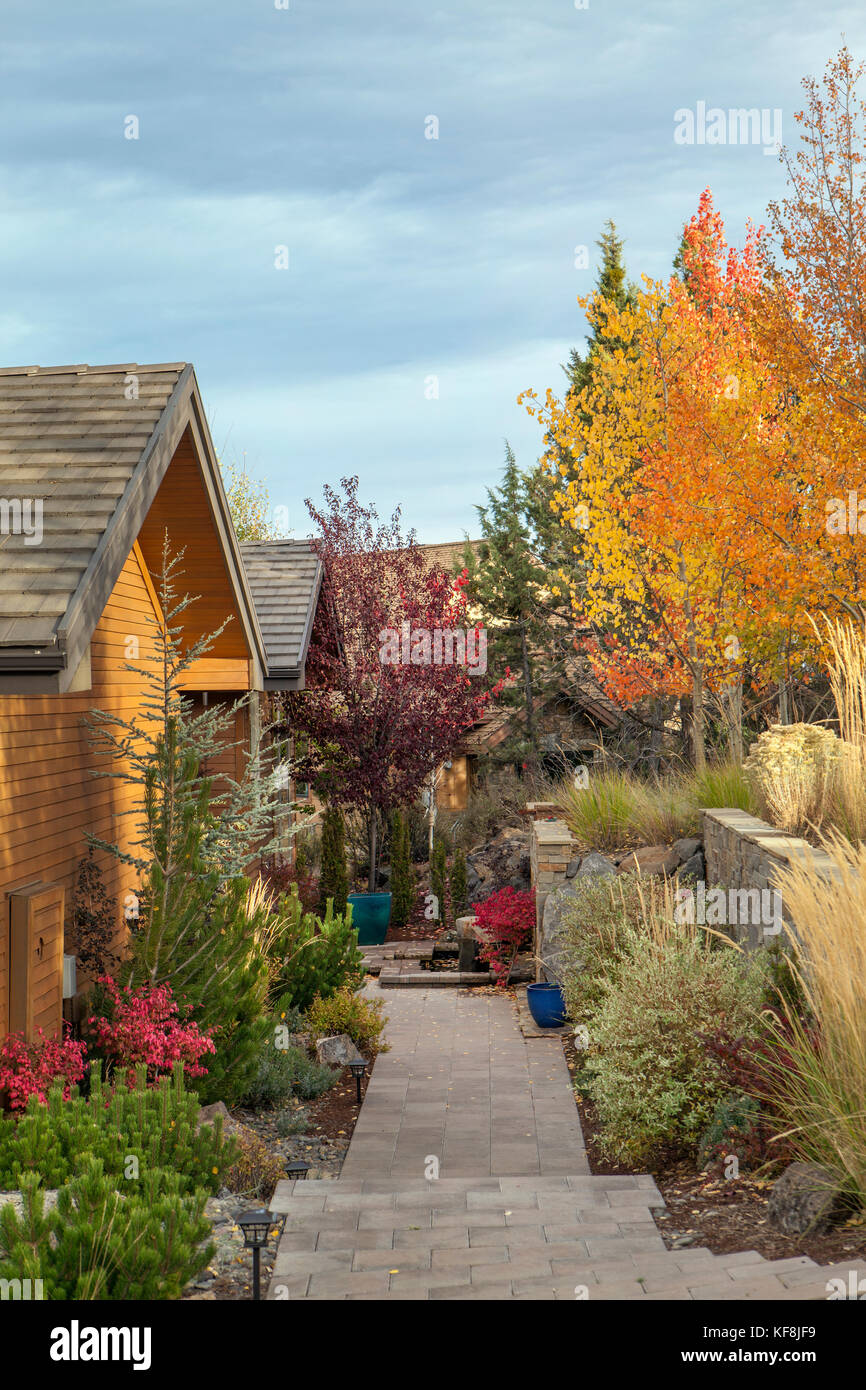 USA, Oregon, Bend, the fall colors begin to cover the town of Bend ...