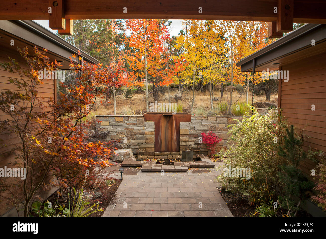 USA, Oregon, Bend, the fall colors begin to cover the town of Bend ...