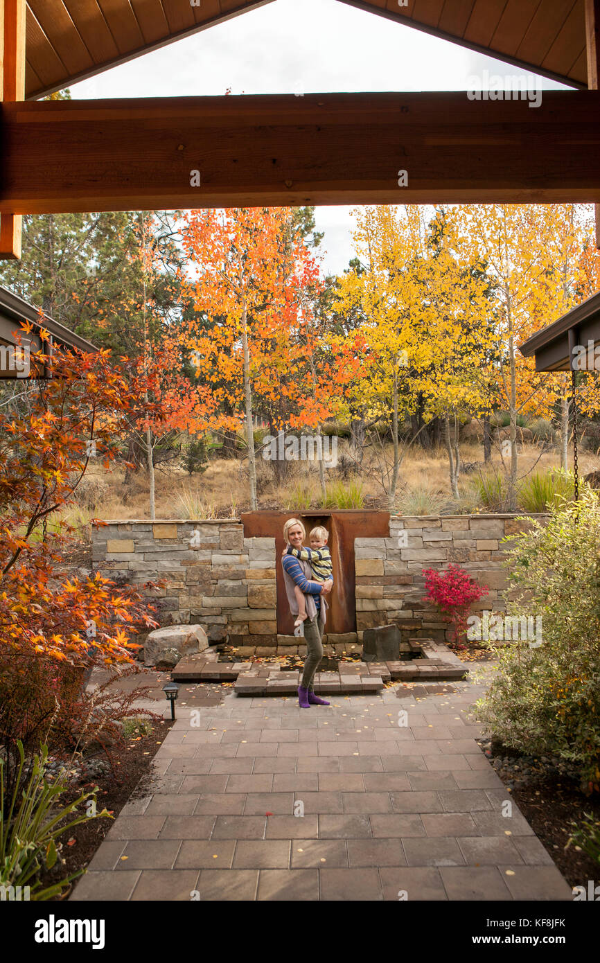 USA, Oregon, Bend, the fall colors begin to cover the town of Bend ...