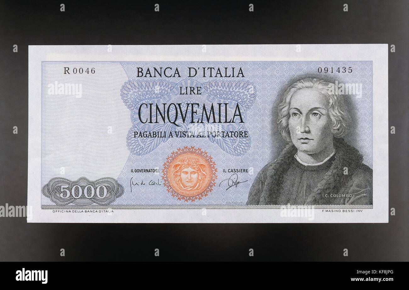 Italy 5000 Lire Coin Xx Celestine C. Colombo 1964 R Stock Photo - Alamy