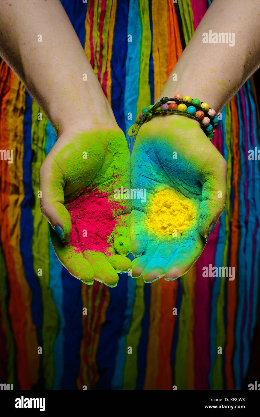 Holi painted hands Stock Photo - Alamy