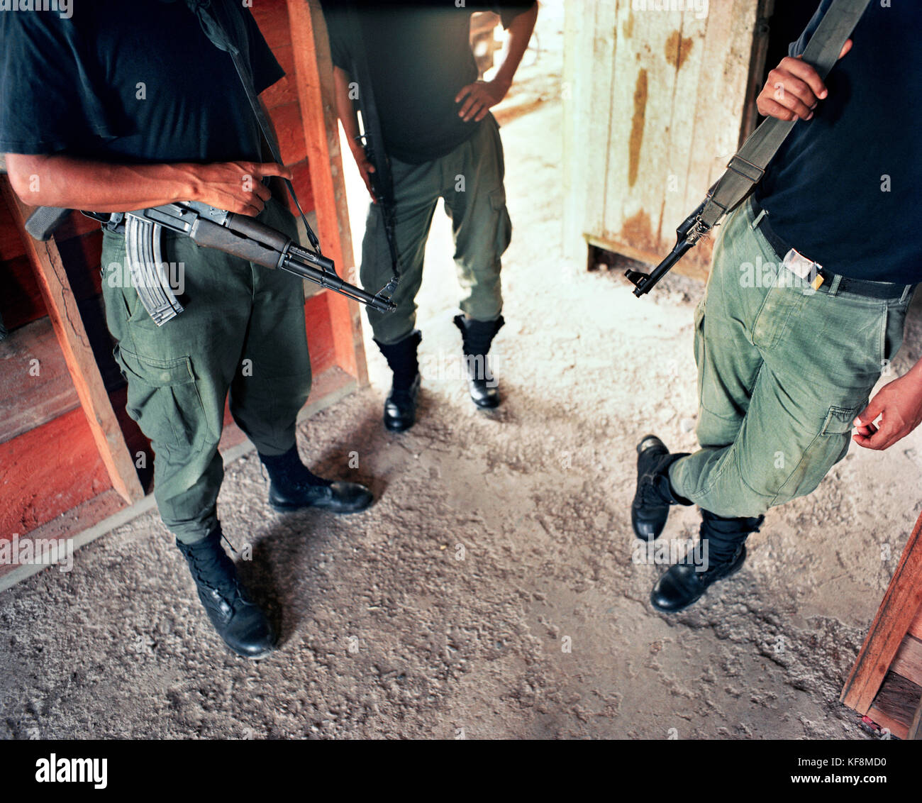 PANAMA, Cana, men with automatic weapons guard the Cana Field Station ...