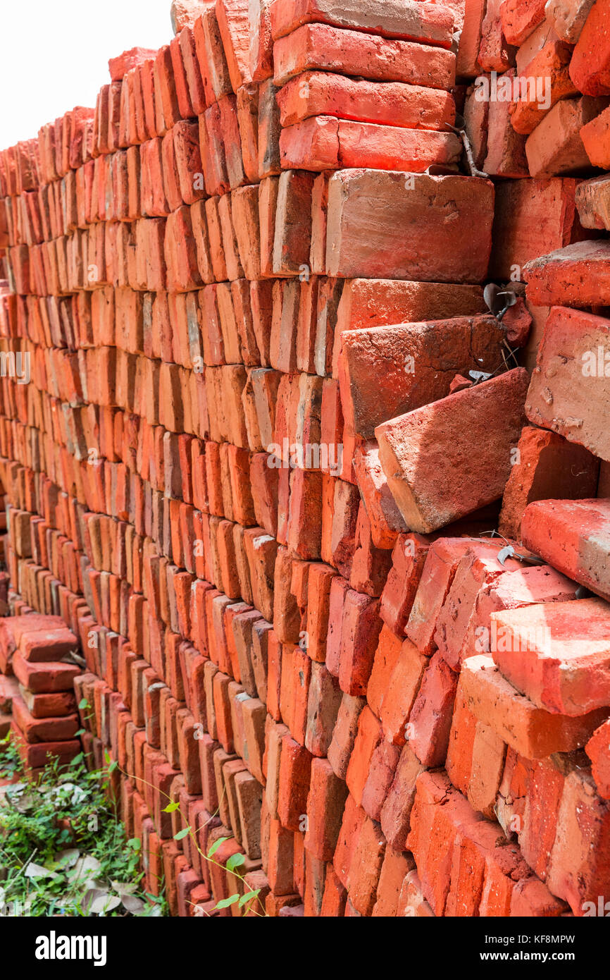 The red brick building, hand made, for house construction, India Stock ...