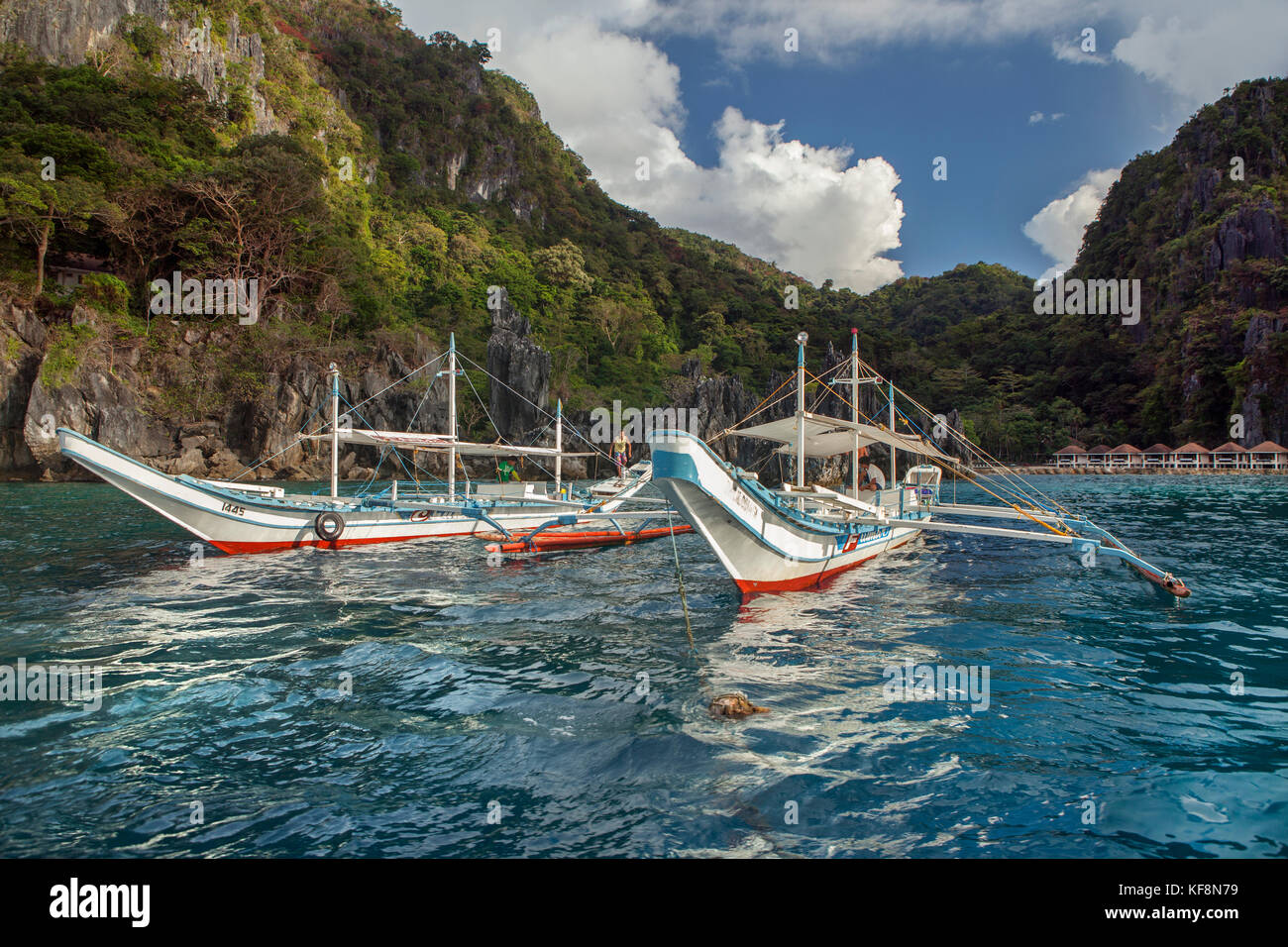 PHILIPPINES, Palawan, El Nido, Lagen Island, view of fishing boats ...