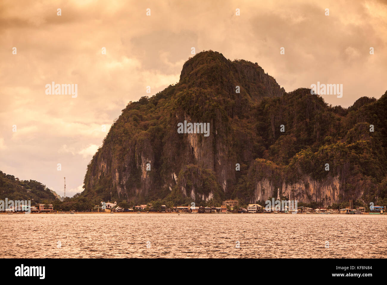 PHILIPPINES, Palawan, El Nido, view of the town of El Nico from the sea ...