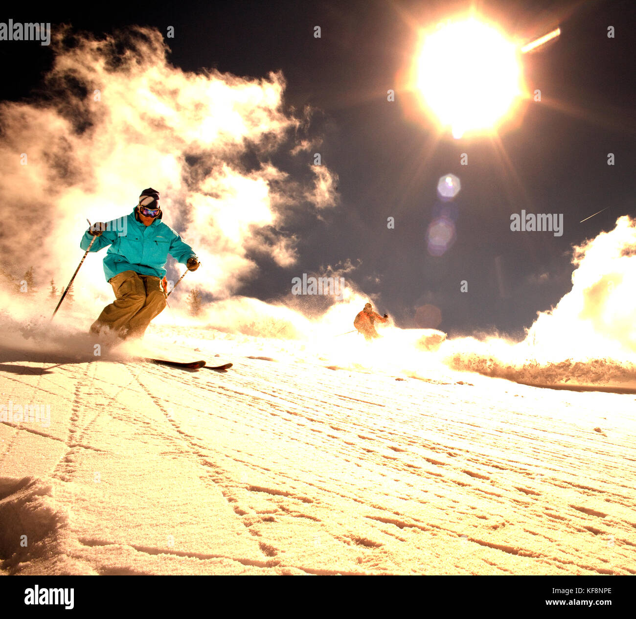 USA, Utah, young man skiing Last Chance, Alta Ski Resort Stock Photo ...