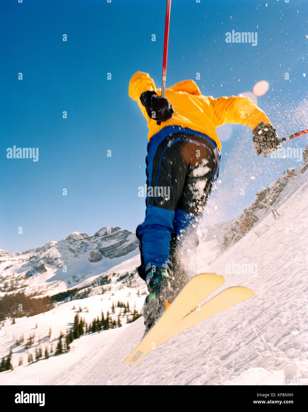 USA, Utah, person getting air in East Greely Bowl, Alta Ski Resort ...