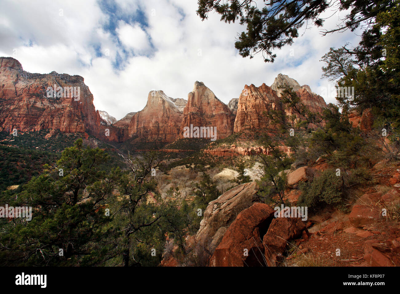 USA, Utah, Springdale, Zion National Park, Court of the Patriarchs ...