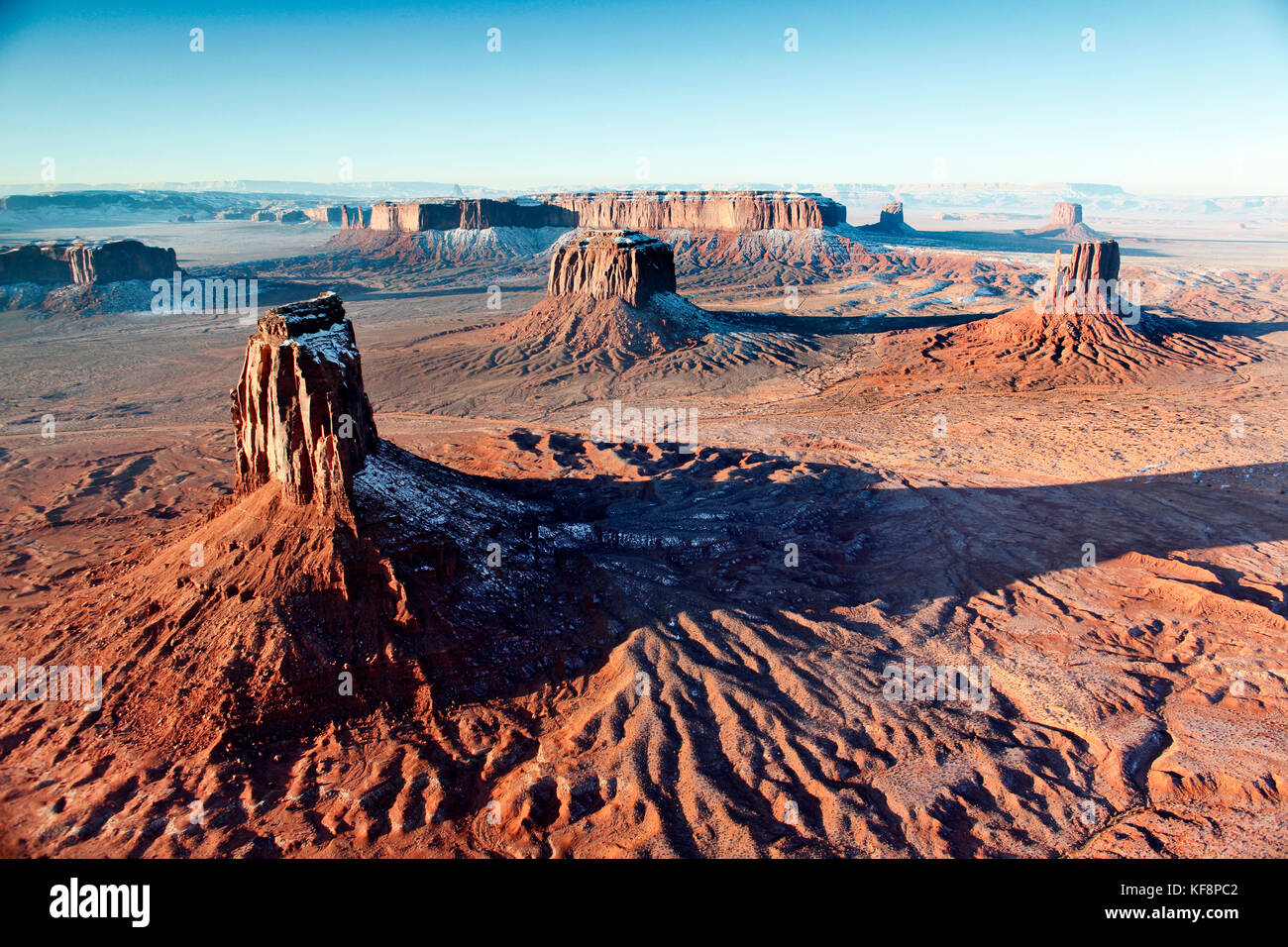 USA, Arizona, Utah, aerial view of Monument Valley, Navajo Tribal Park ...