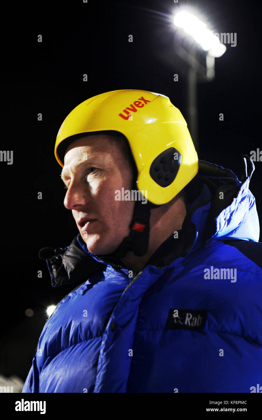 USA, Utah, Park City, portrait of Henry Druce getting ready to Luge ...