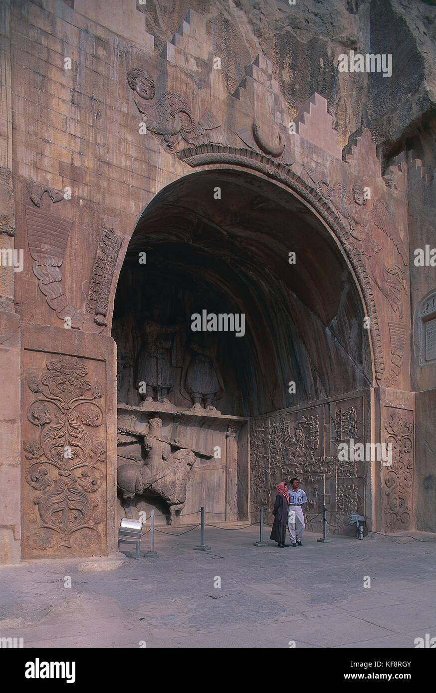 Iran, Kermanshahan, Taq-i Bustan (Taq-e Bustan), cave with reliefs of ...