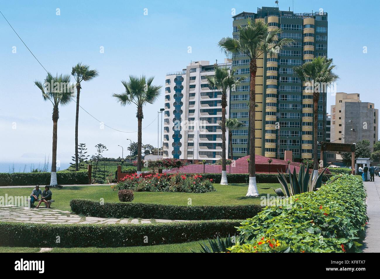 Peru, Lima. Gardens and skyscrapers in Miraflores Stock Photo - Alamy