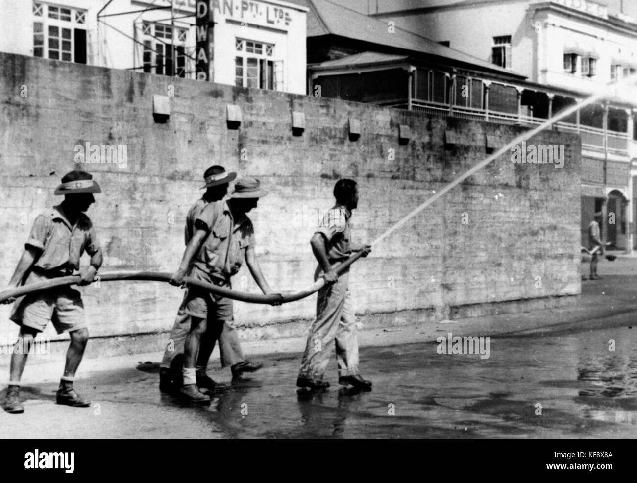 1 127567 Soldiers manning a fire hose during fire brigade practise ...