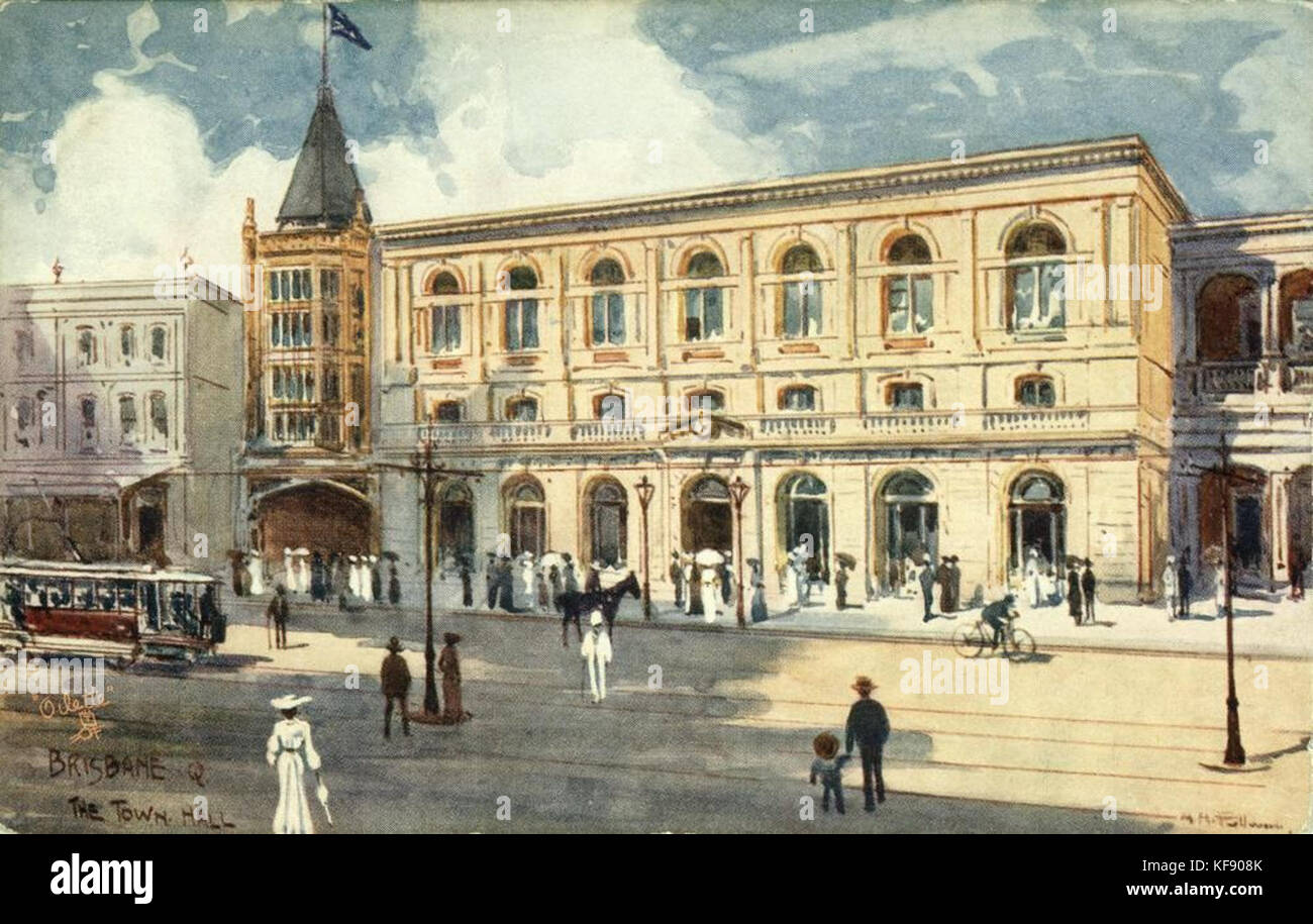 Colonial Mutual Chambers and Brisbane Town Hall circa 1895 Stock Photo ...