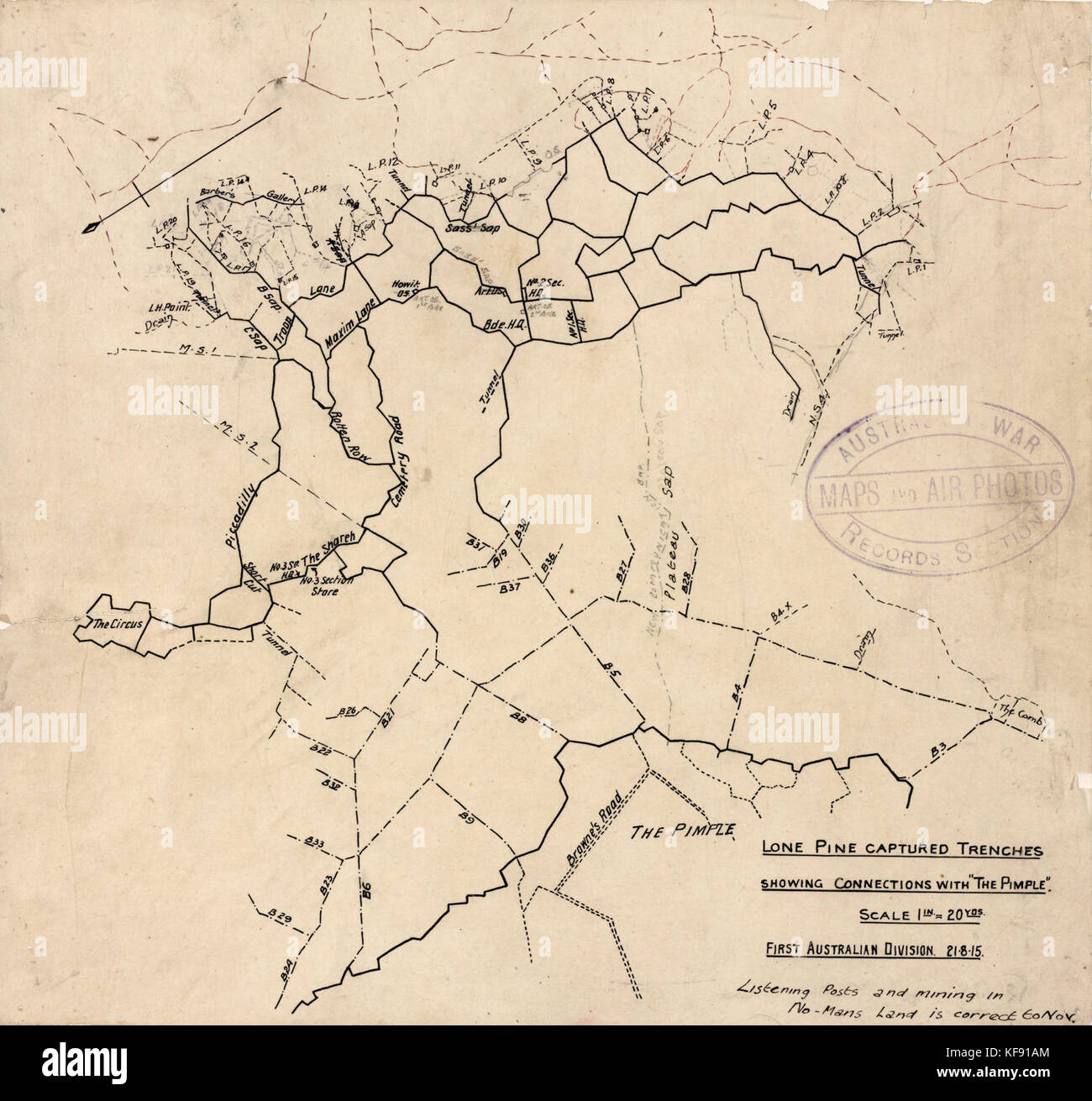 Lone Pine ANZAC trench & tunnel map Stock Photo - Alamy