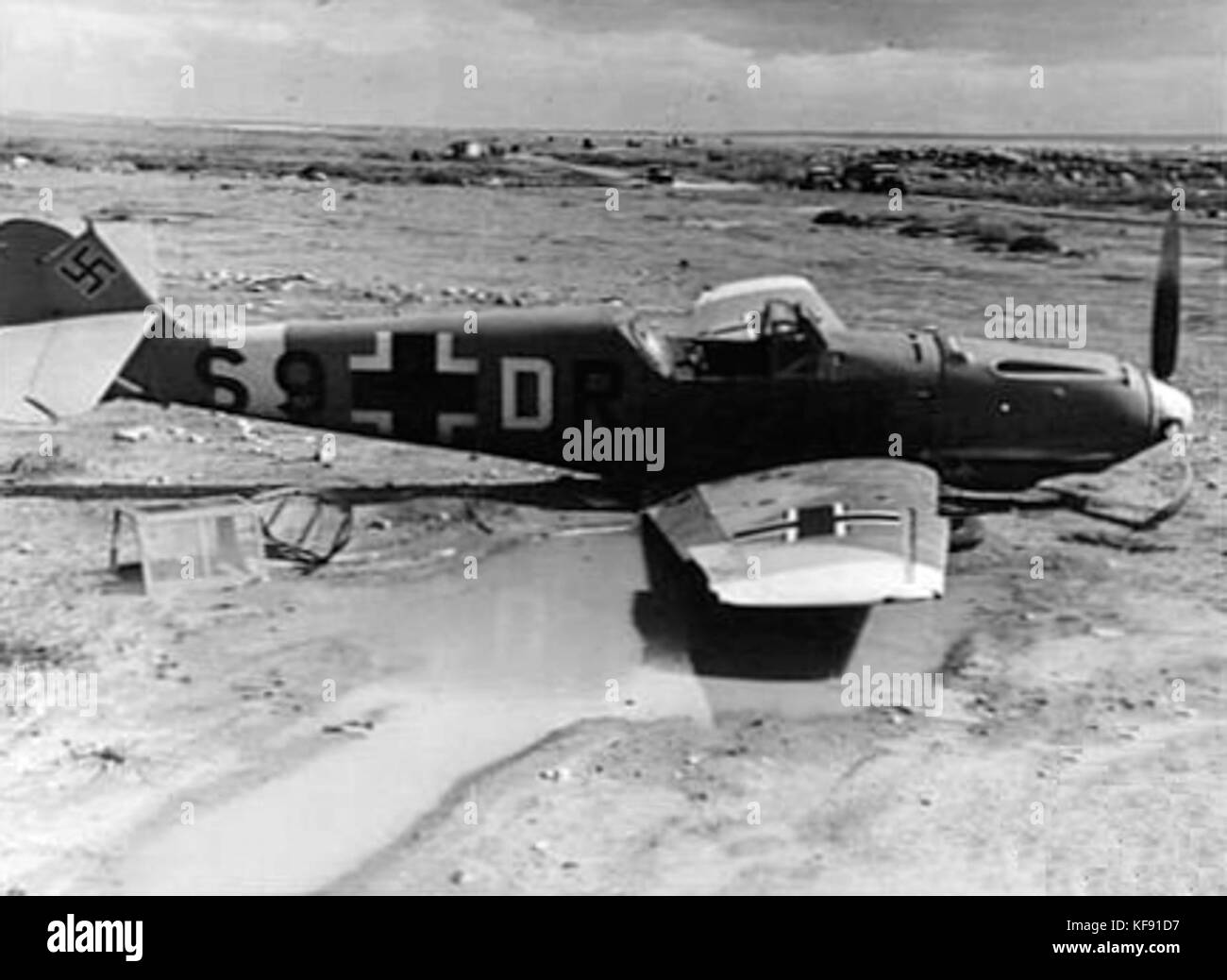 A historical image of a German Me 109E-7 aircraft from SKG 210, shot ...