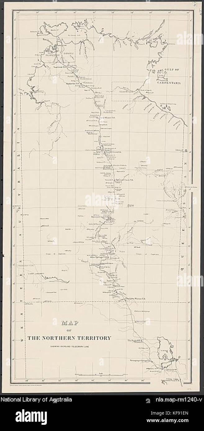 The Map NT Line of Telegraph from 1919 illustrates the layout and ...