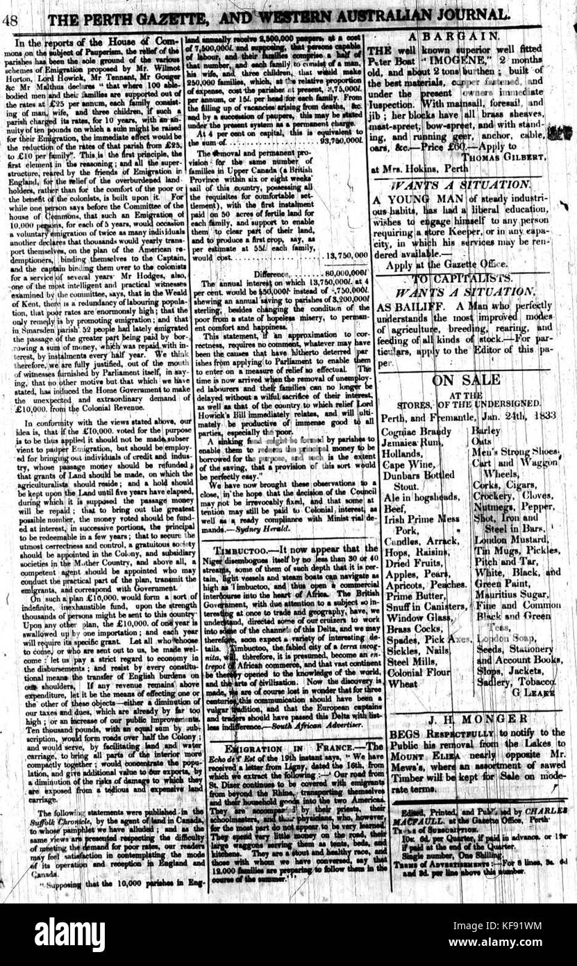 PerthGazette 1833 03 23 4 Stock Photo - Alamy