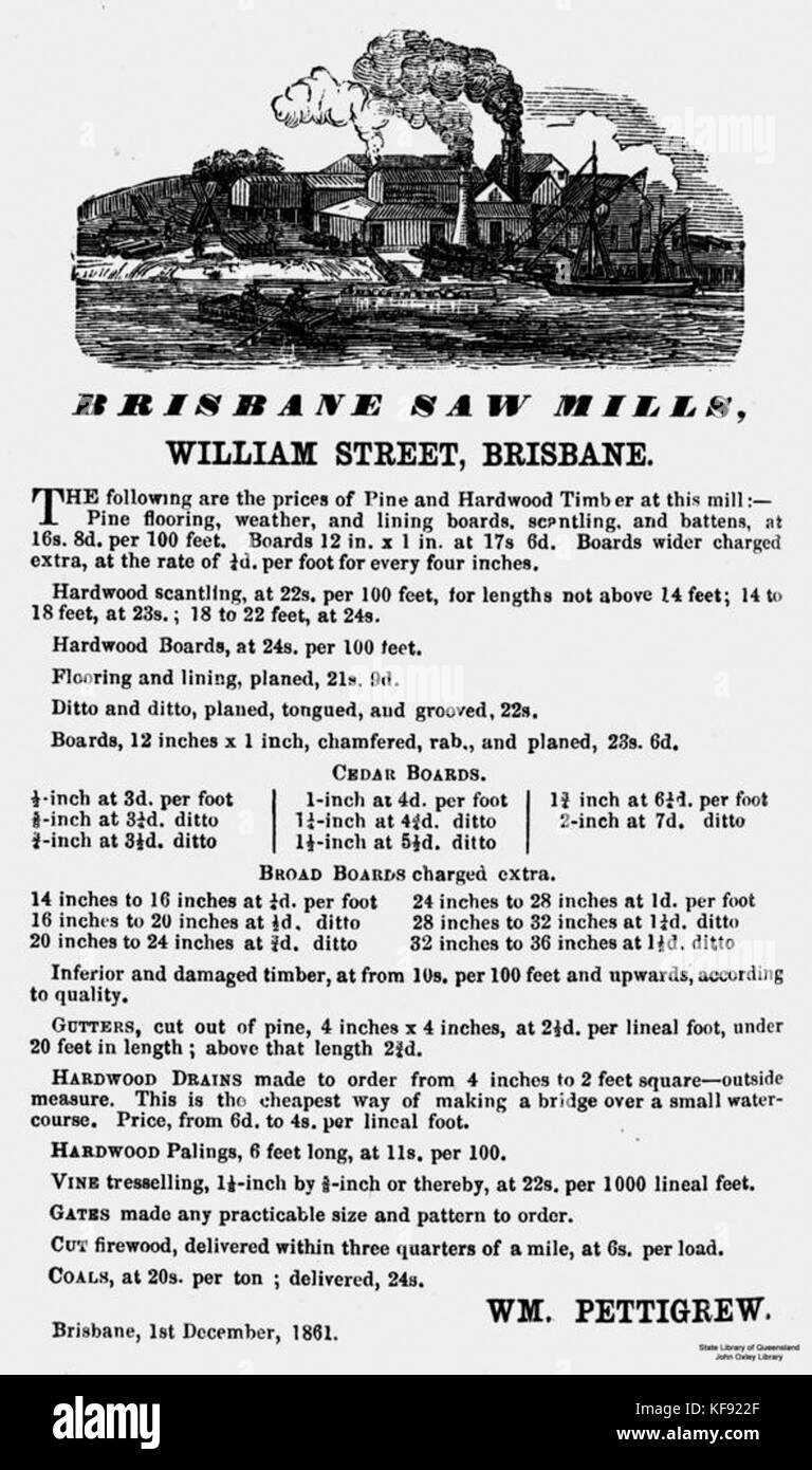 1 109780 Advertisement for Brisbane Saw Mills, William Street, Brisbane ...