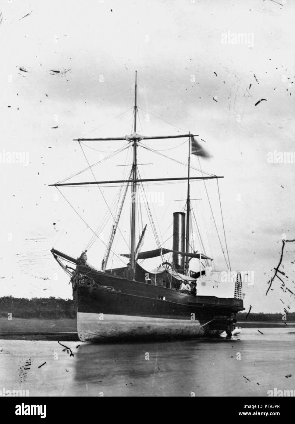 The paddle steamer 'Kate' docked at Gladstone, circa 1870, a ...