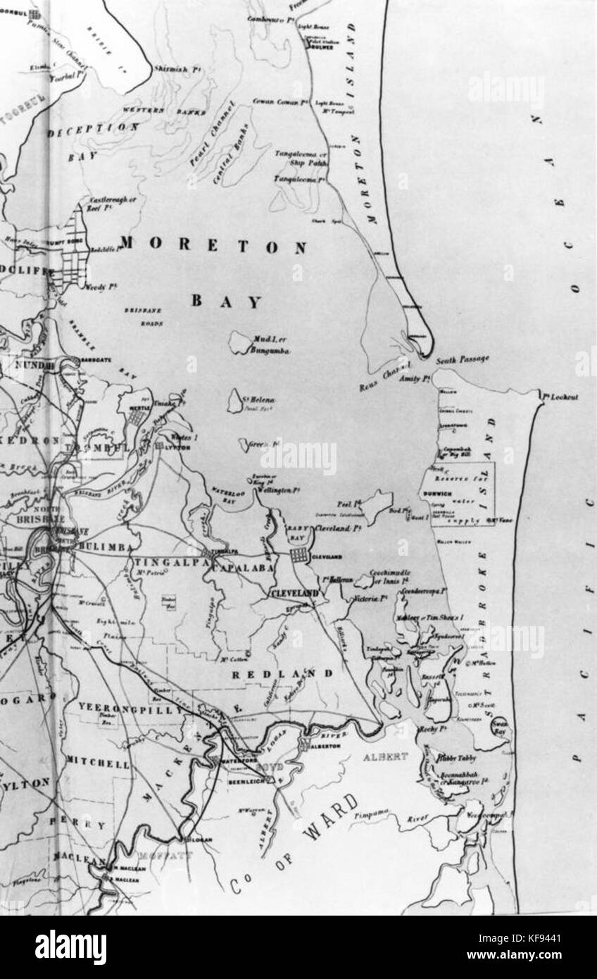 1 120628 Map of Moreton Bay and surrounding land masses, ca. 1886 Stock ...