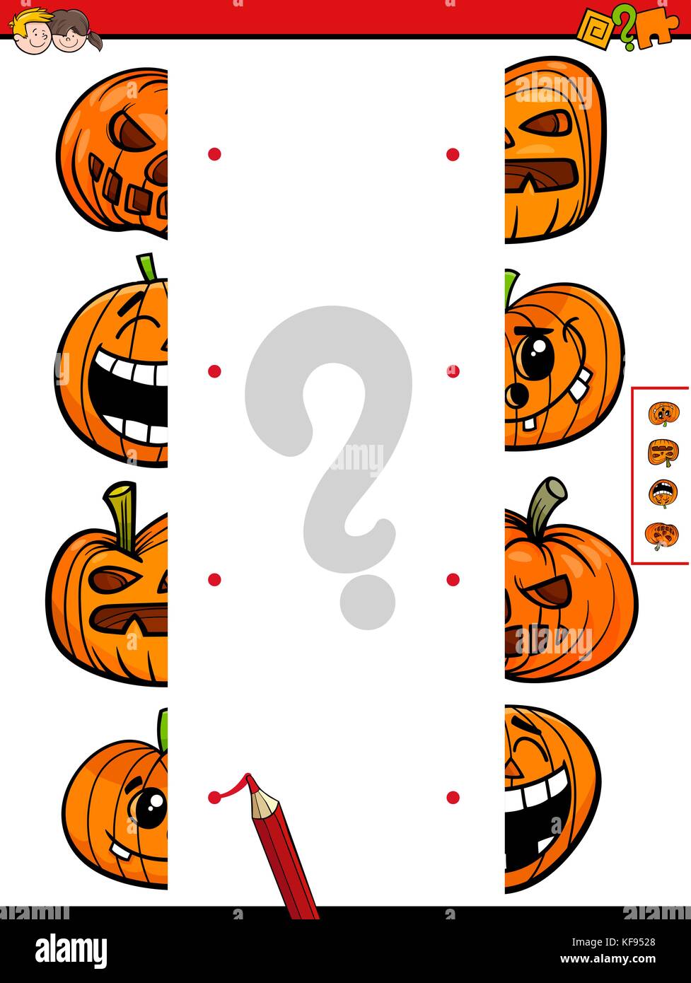 Cartoon Illustration of Educational Game of Matching Halves of ...